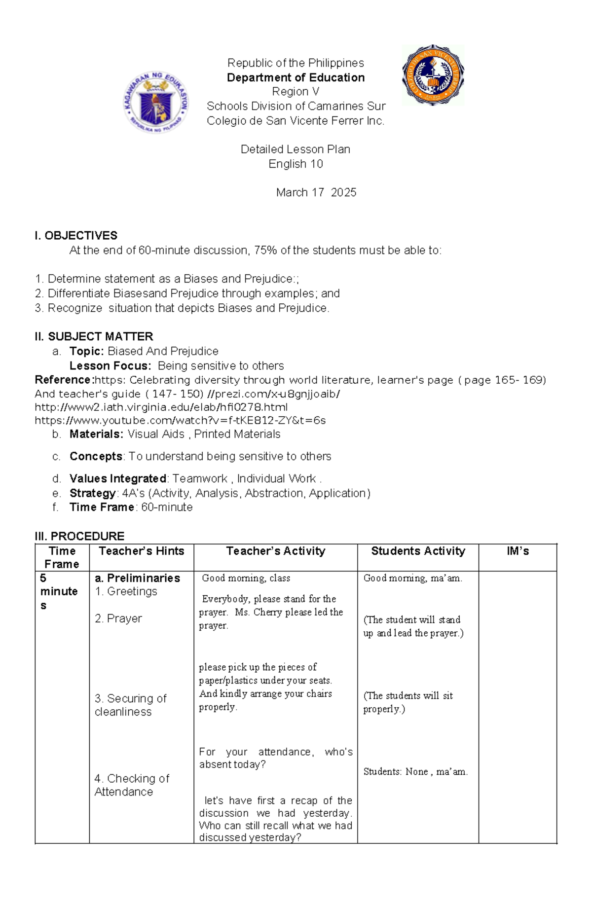 Lesson Plan - Republic of the Philippines Department of Education ...