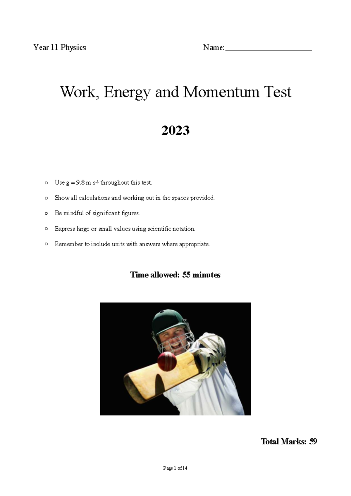 Year 11 Physics WEM Test 2023: Work, Energy & Momentum Concepts - Studocu