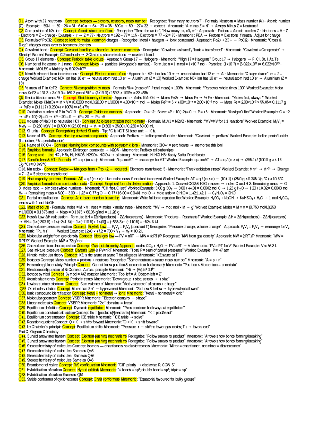 CHEM 1010 Final Exam Cheat Sheet: Key Concepts & Formulas - Studocu