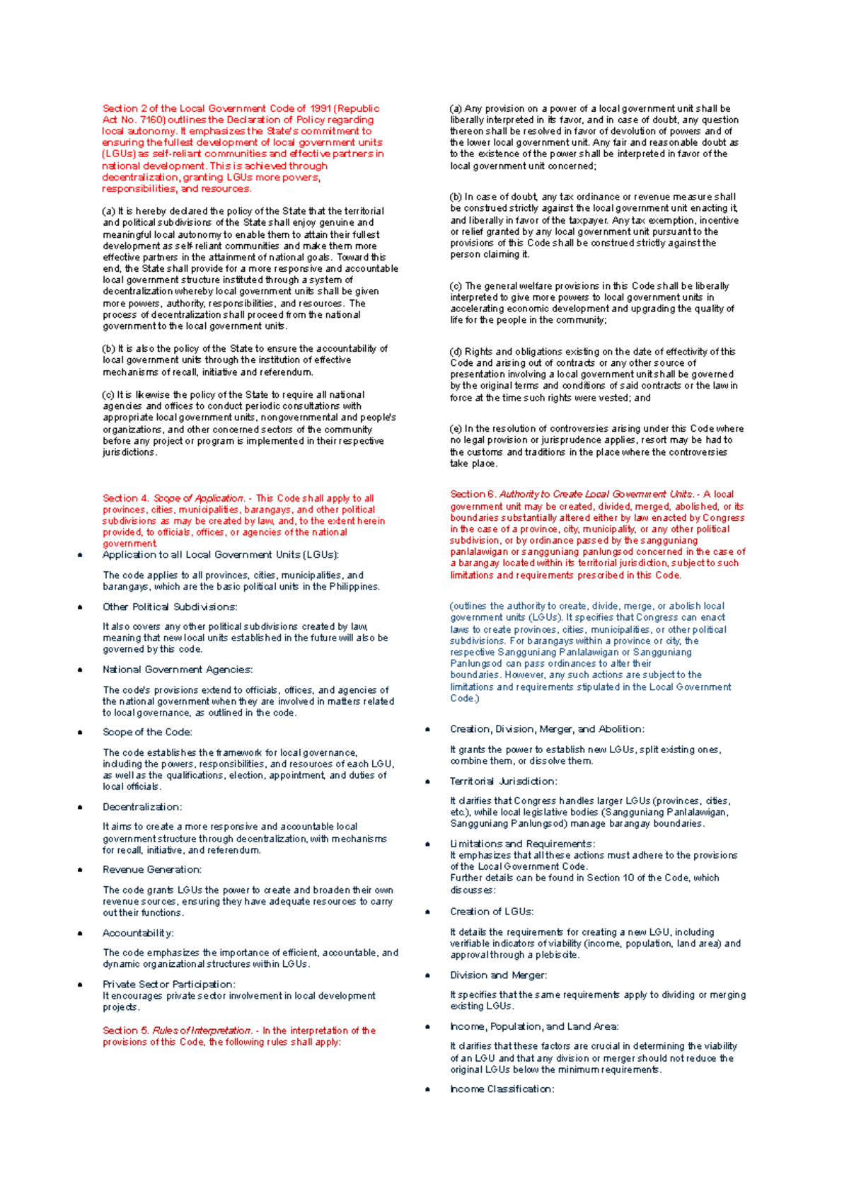 Local Government Code of 1991: Key Sections for Exam Success - Studocu
