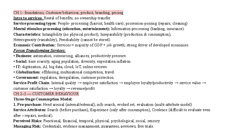 MKT 723 - Final Exam Cheat Sheet: Customer Behavior & Service Quality ...