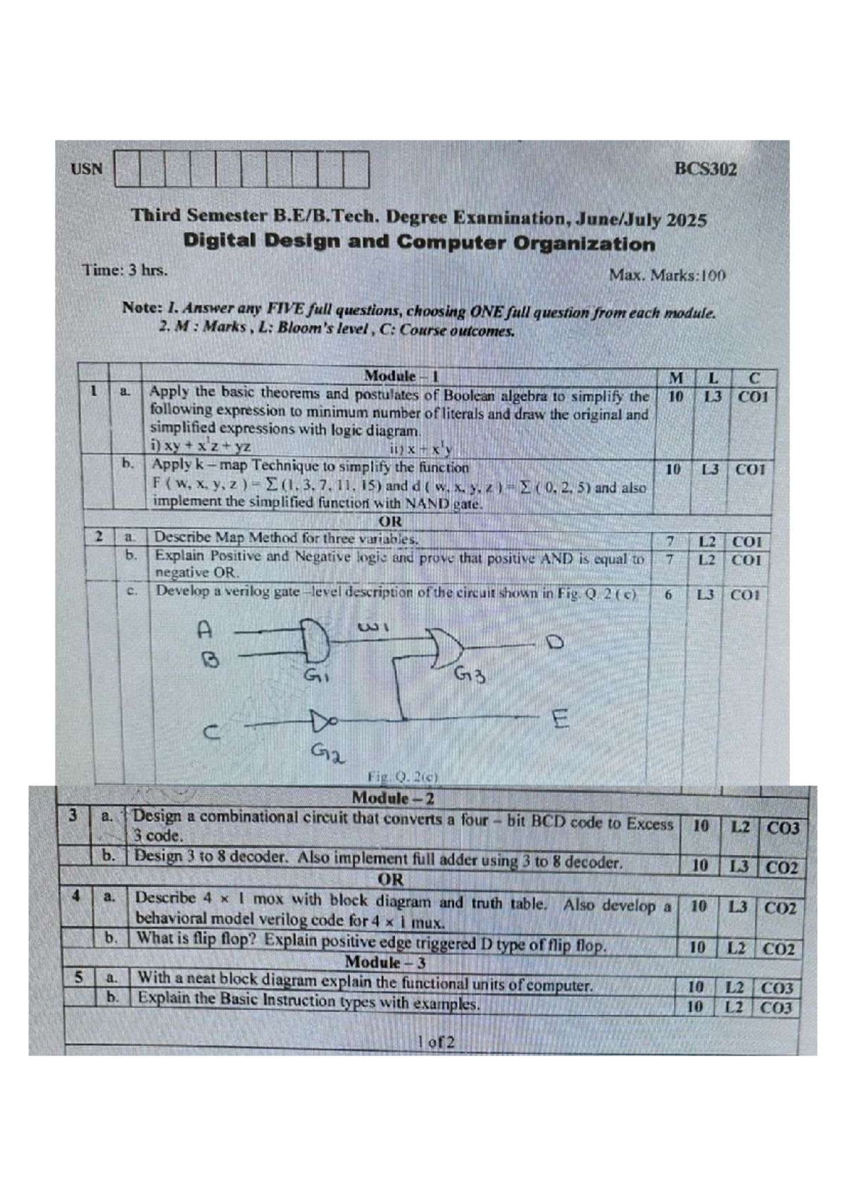 BCS302 Digital Design and Computer Organization Previous Year QP - Studocu