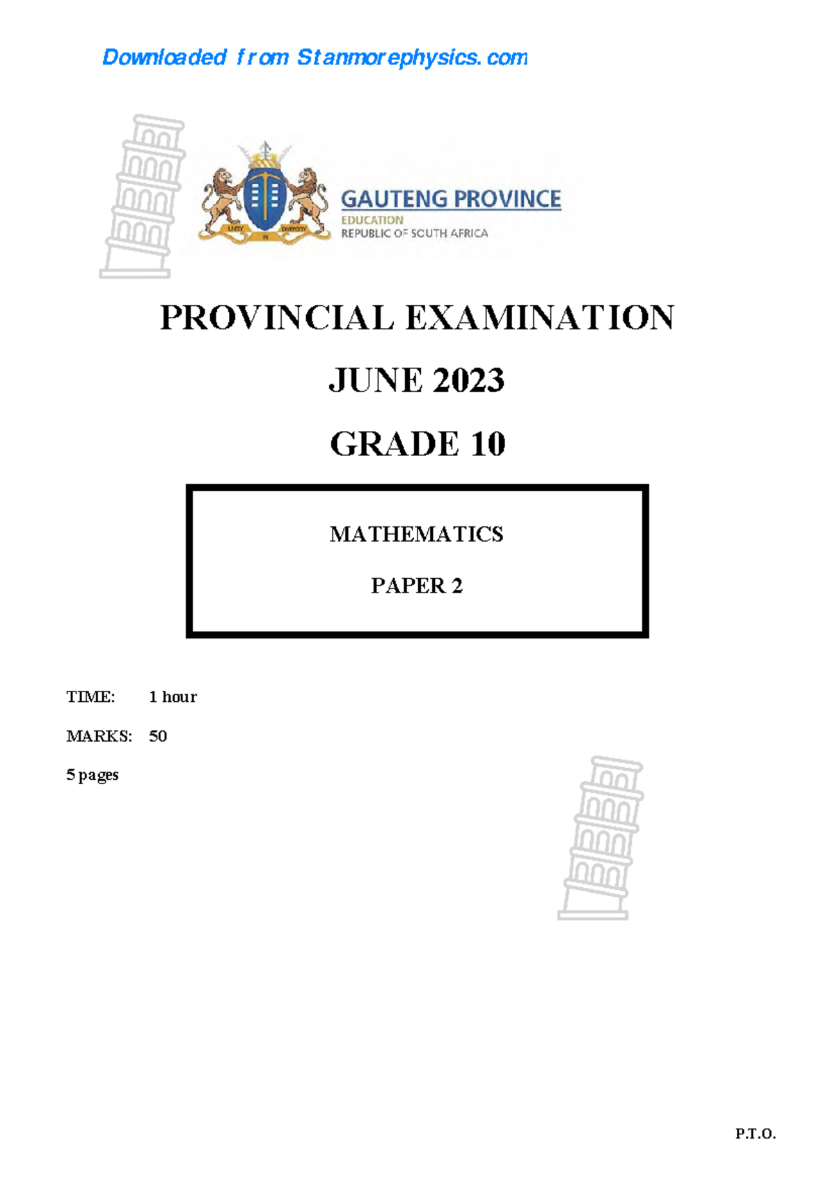 GP Maths Grade 10 June 2023 P2 Memo & Marking Guidelines - Studocu