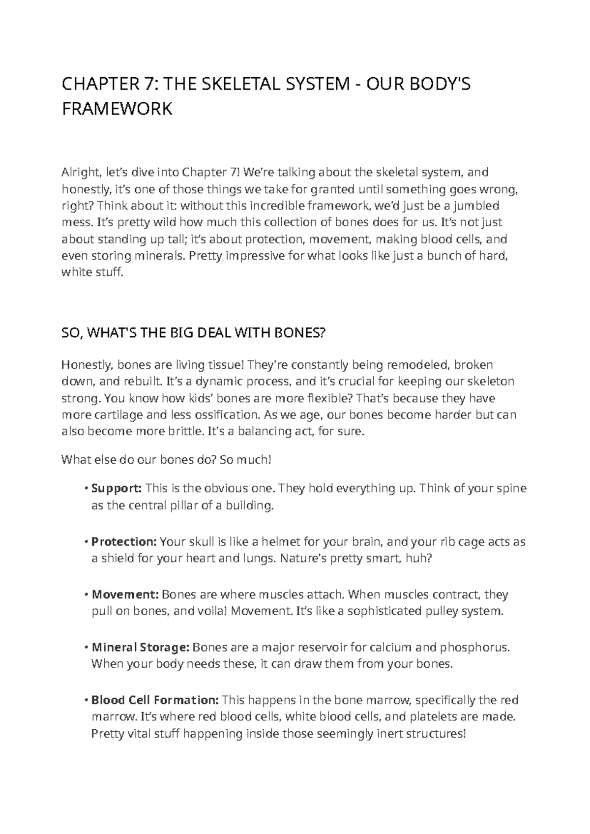 Human Anatomy & Physiology CH7: The Skeletal System Overview - Studocu
