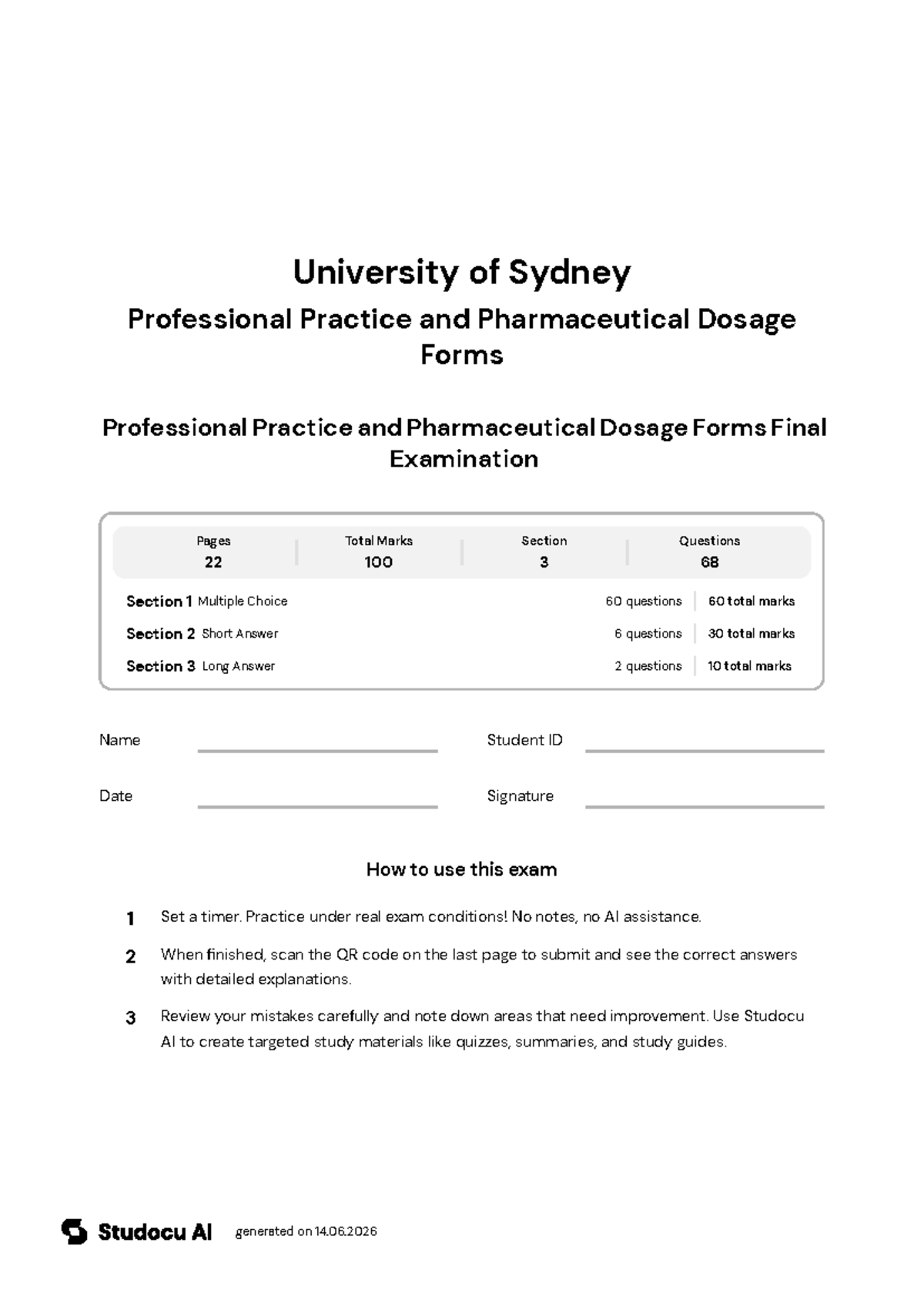 Professional Practice and Pharmaceutical Dosage Forms Final Exam - Studocu
