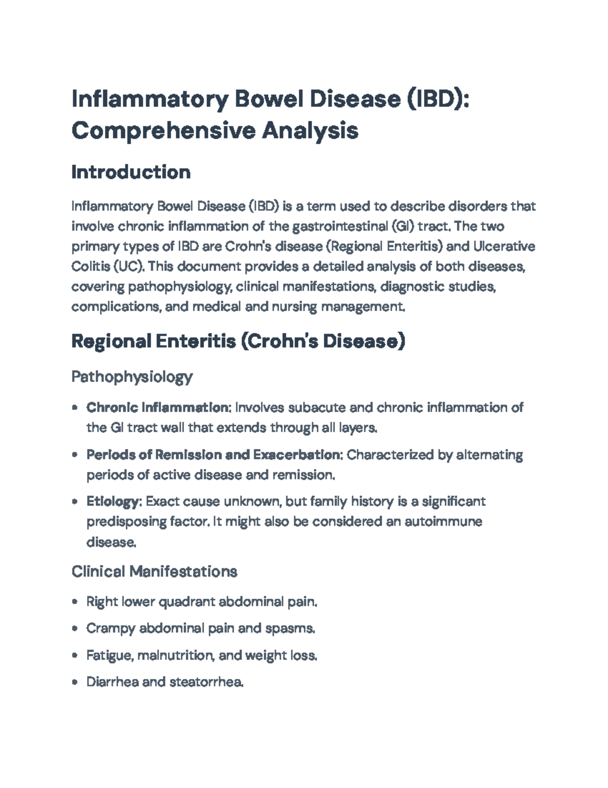 Final Exam Study Guide: Inflammatory Bowel Disease (IBD) Overview ...