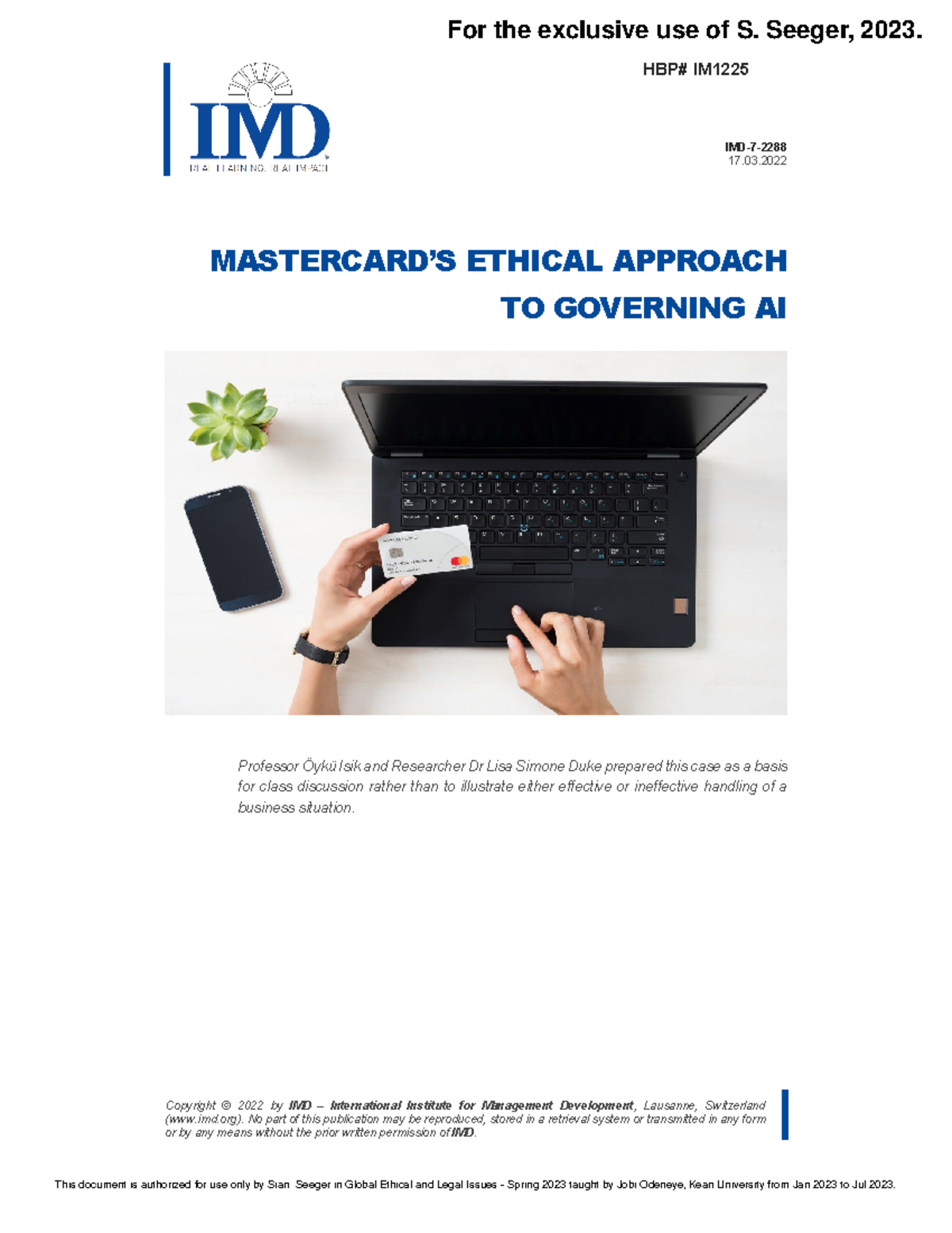 IMD-7- MasterCard's Ethical AI Governance Framework Case Study - Studocu