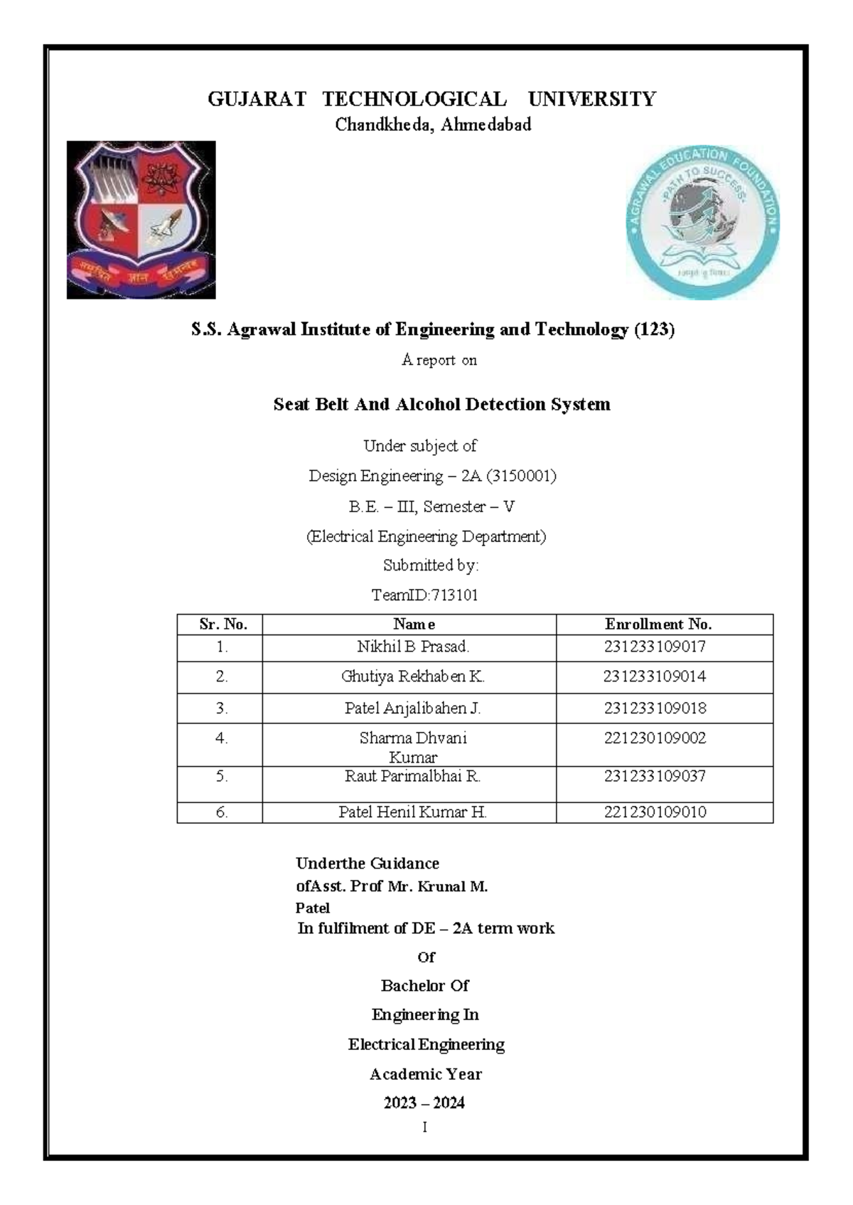 Design Engineering 2A: Seat Belt & Alcohol Detection System Report ...