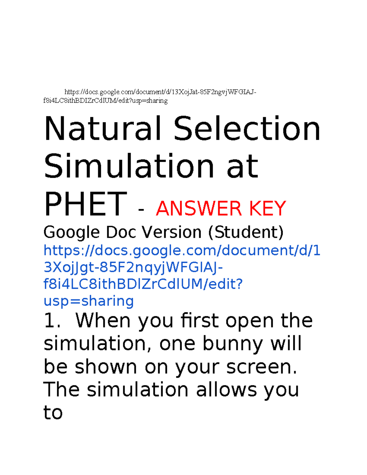PHet simulation Natural selection Google Link - docs.google/document/d ...