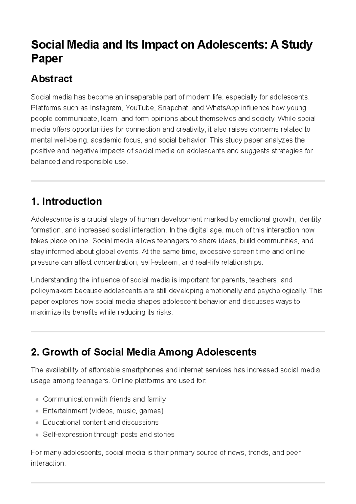SOC 101: Social Media's Effects on Adolescents - A Study Paper - Studocu