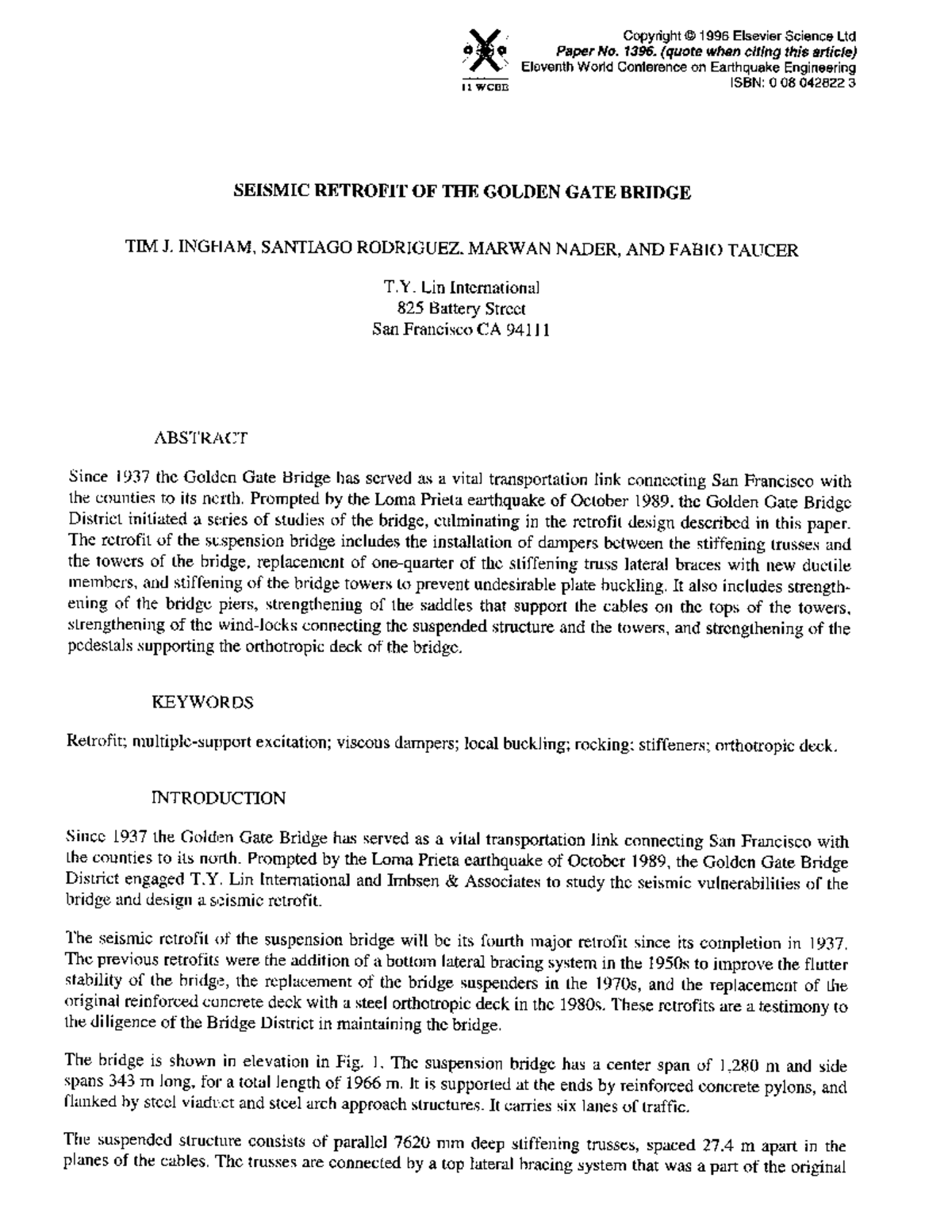 Seismic Retrofit of the Golden Gate Bridge - 11 WCEE Paper 1396 - Studocu