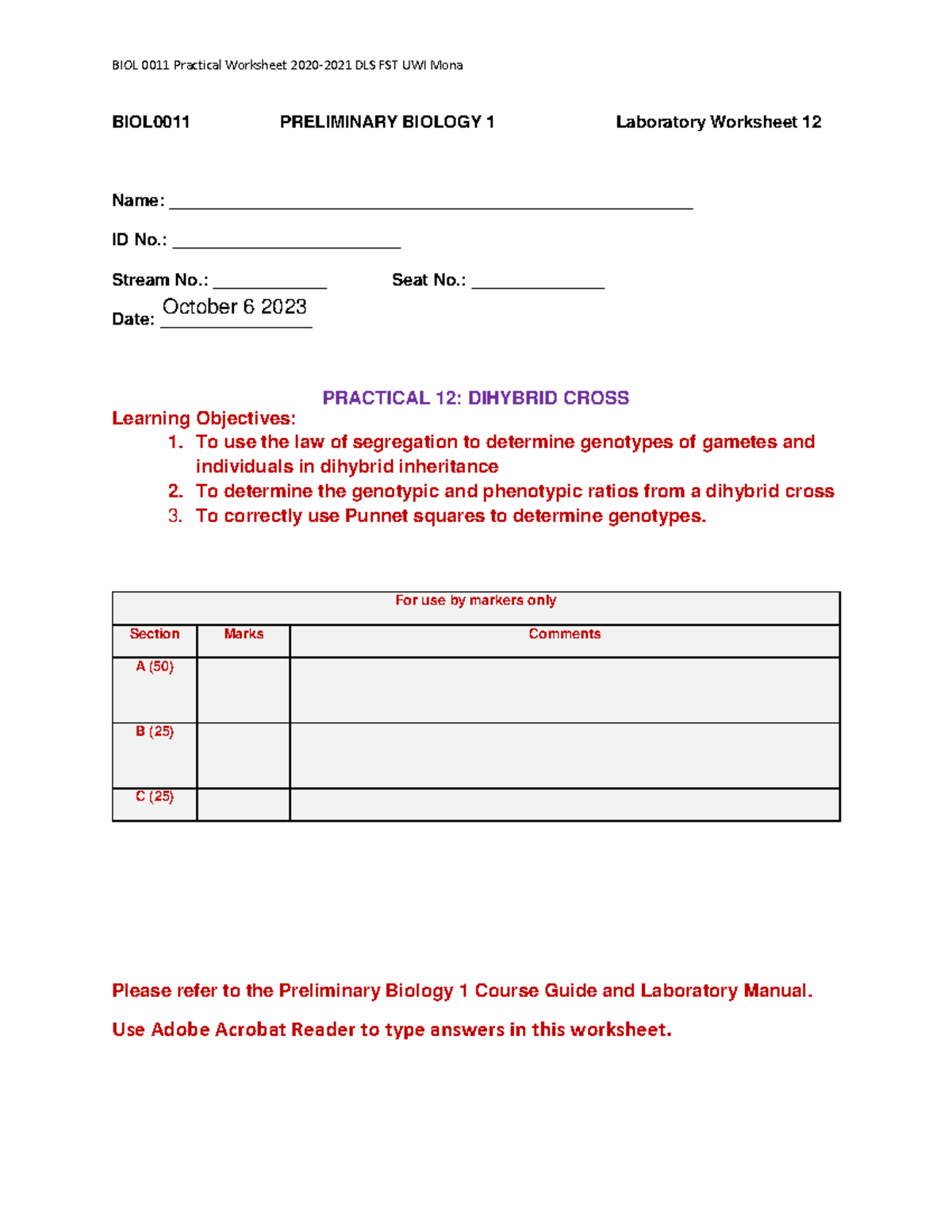 Bio Practical 12 - short intro into phenotypes and genotypes - BIOL0011 ...