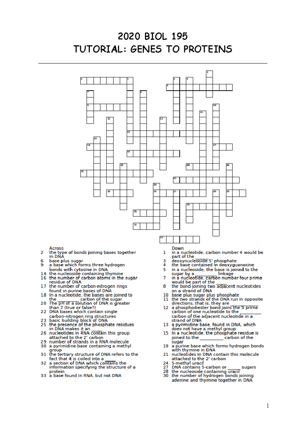 2020 BIOL195 E Genes to Proteins Tutorial and Review Notes - Studocu