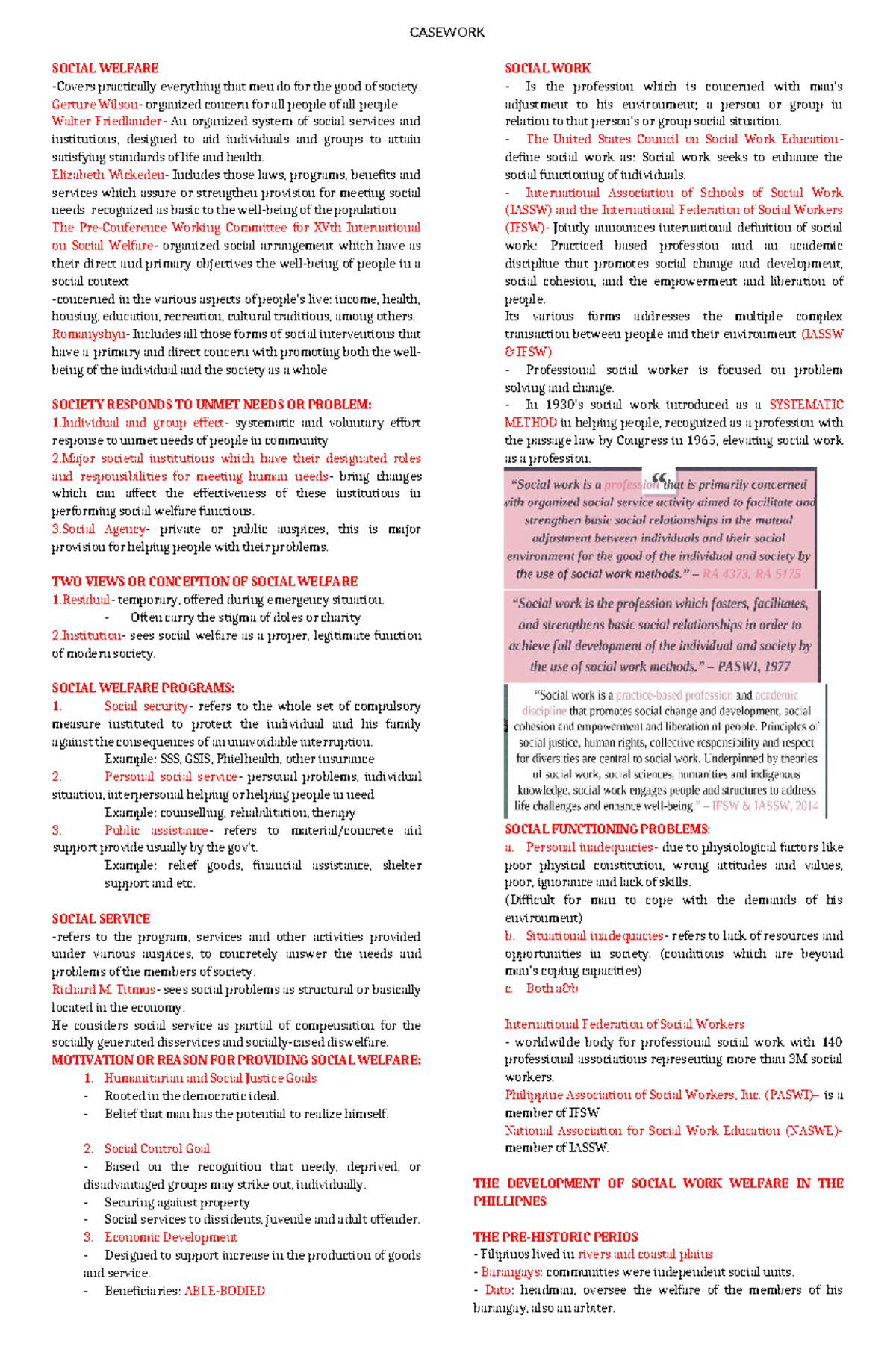 Casework 1 - History of Social Welfare and Social Work Practices - Studocu