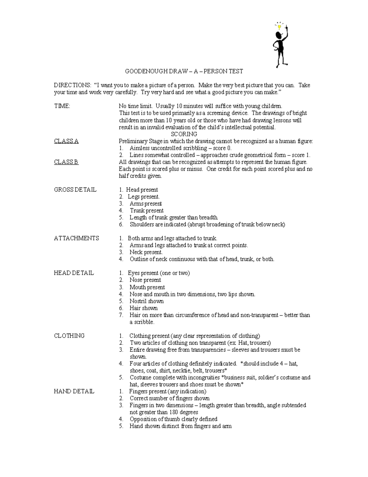Goodenough Draw a Person Test Directions & Scoring Guide - Studocu