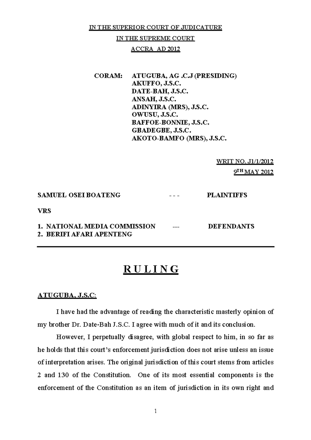 Samuel Osei Boateng v. National Media Commission: Supreme Court Ruling ...
