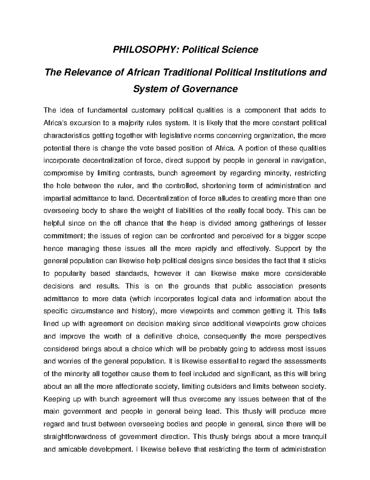 The Relevance of African Traditional Political Institutions and System ...