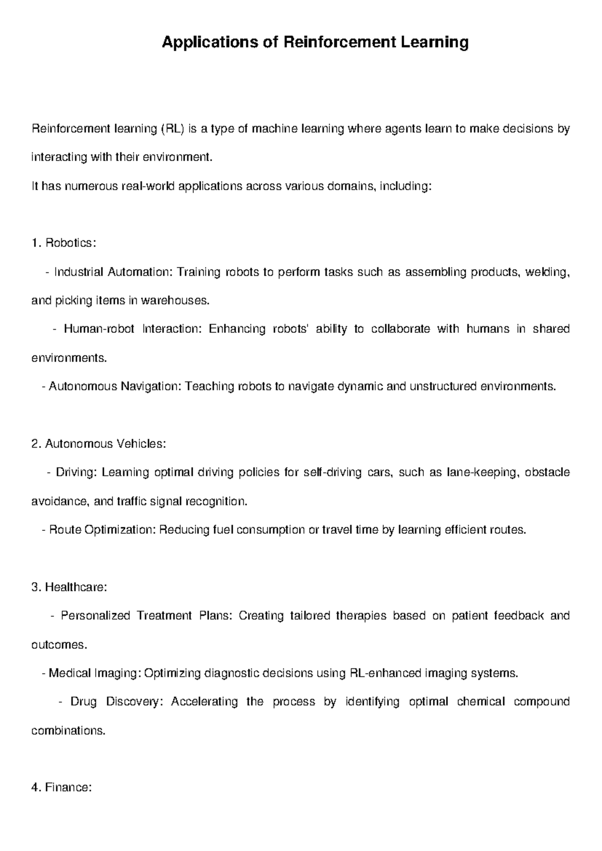 Applications of Reinforcement Learning - Applications of Reinforcement ...