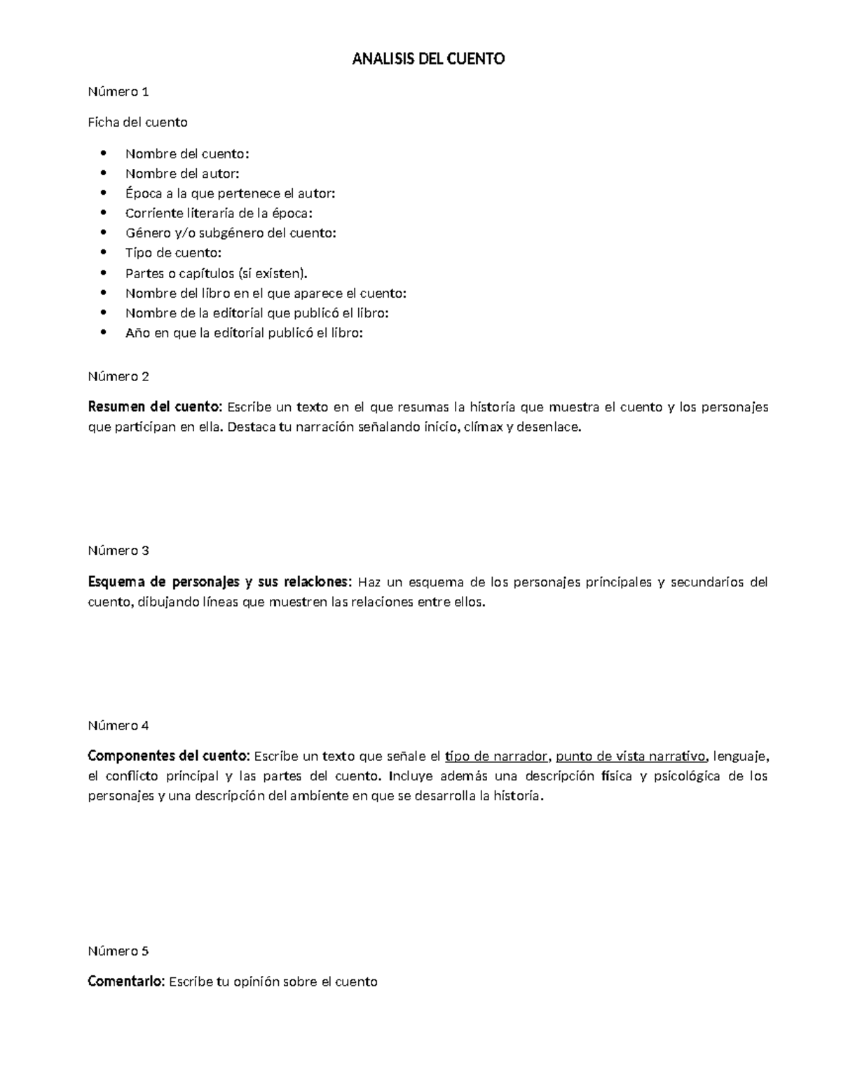 Análisis del Cuento - Ejercicio para Trabajo en Clase - Studocu