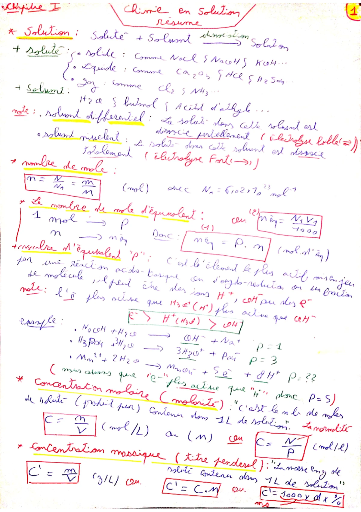 Résumé sur la Chimie des Solutions S2 - Studocu
