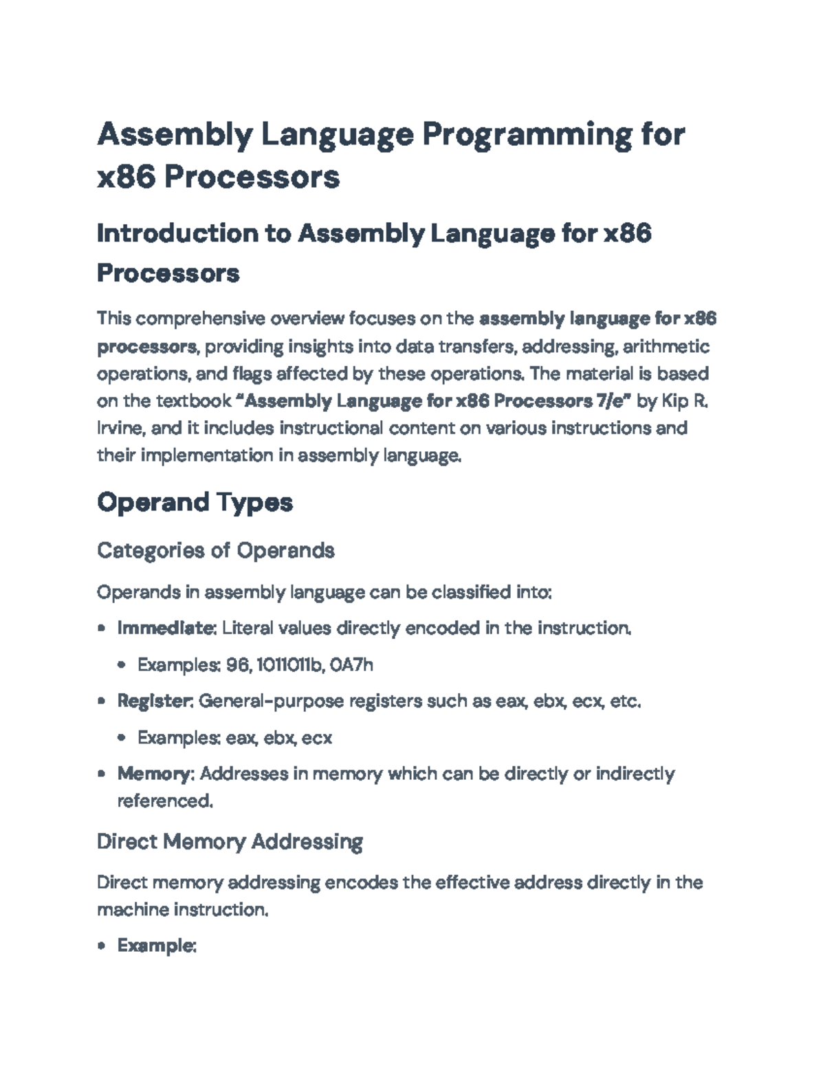 Assembly Language Programming for x86 Processors - Comprehensive Guide ...