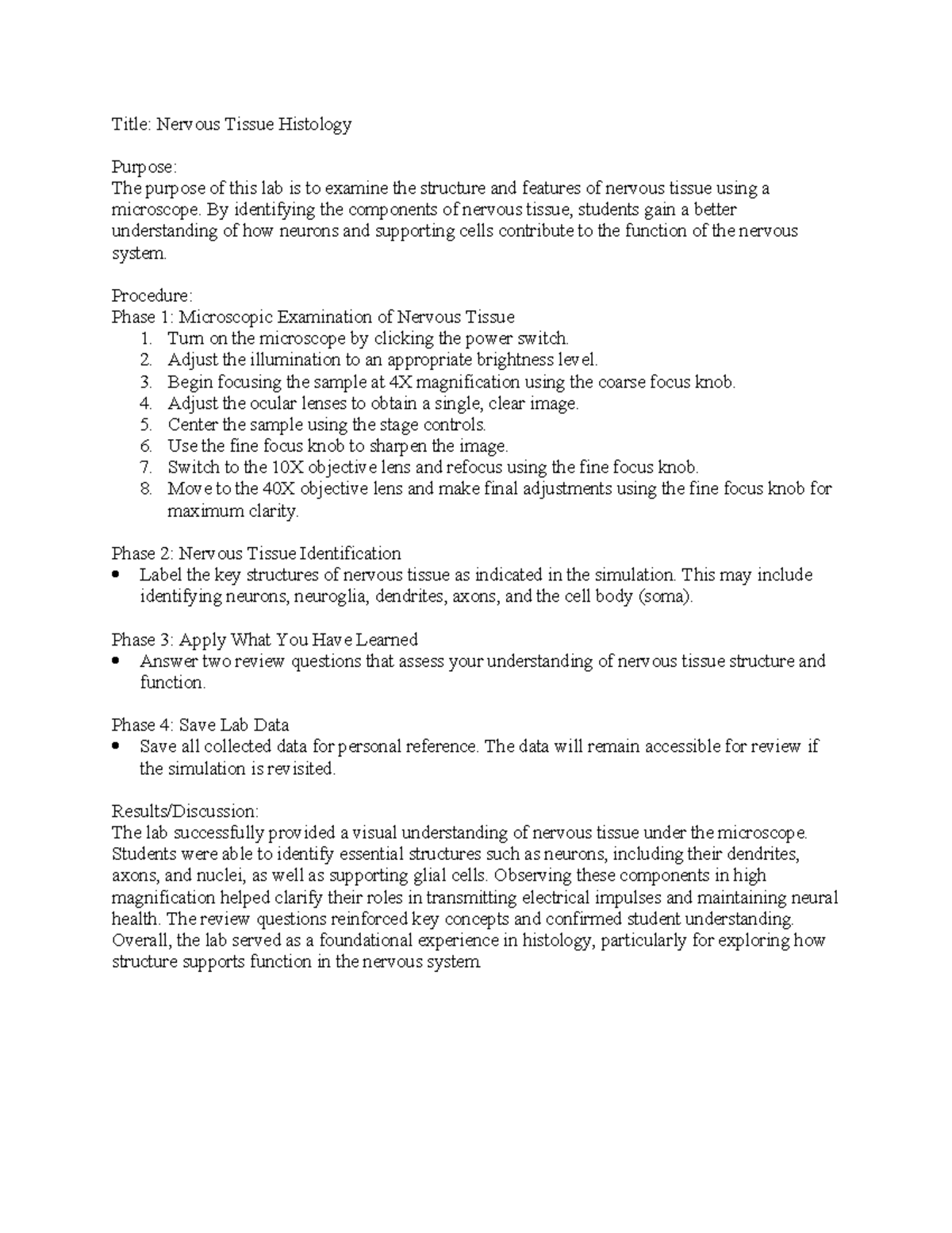 MOD3 P1 Nervous Tissue Histology Lab Report - Studocu