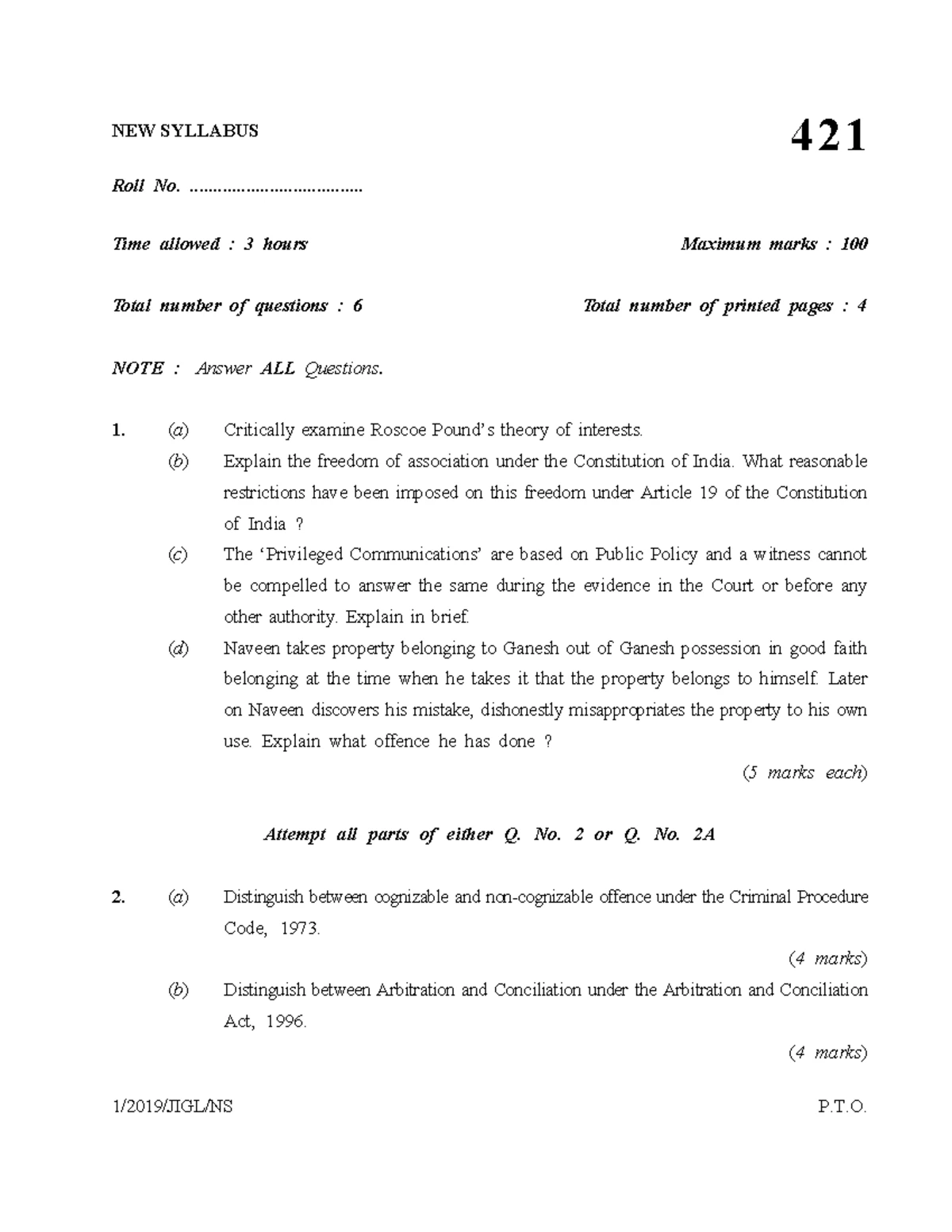 Ge Eco PYQs - Previous economics ge question paper - ####### Sl. No. of ...