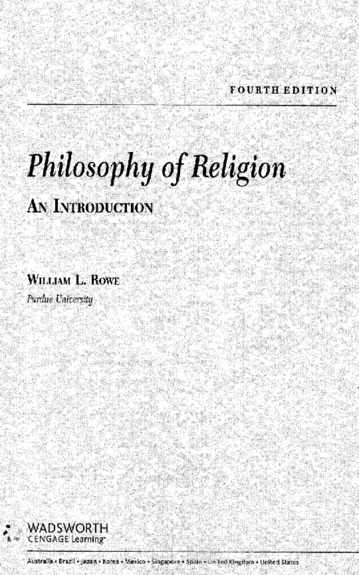 WADSWORTH CENGAGE PHILOSOPHY OF RELIGION: THE IDEA OF GOD NOTES - Studocu