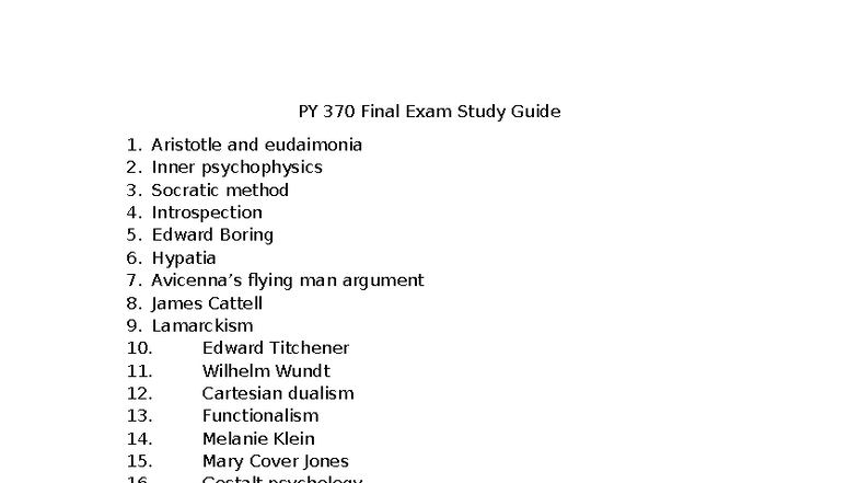 PY 370 Final Exam Study Guide: Key Concepts in Psychology - Studocu