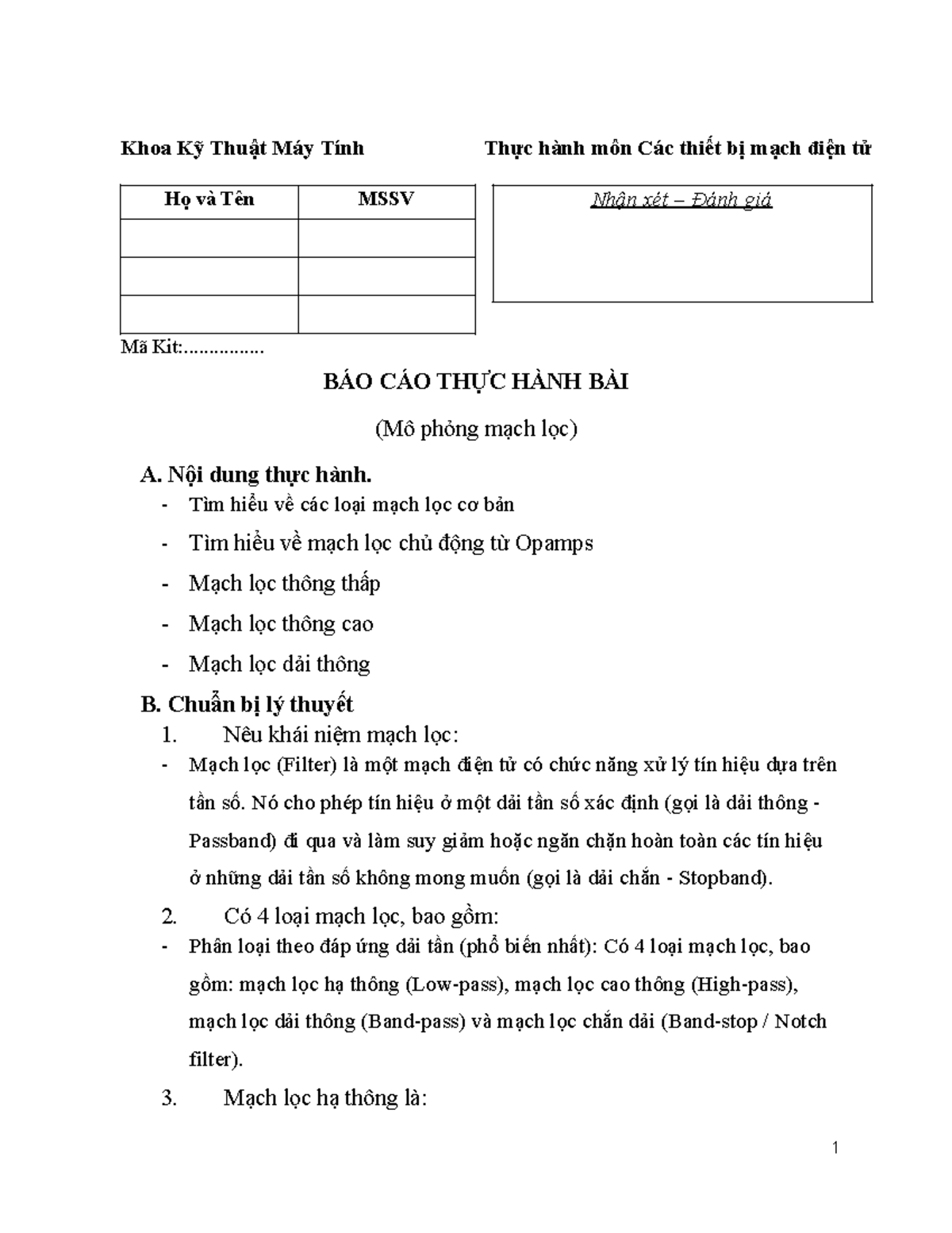 BÁO CÁO THỰC HÀNH MÔ PHỎNG MẠCH LỌC - LAB06 HDTH 2026 - Studocu