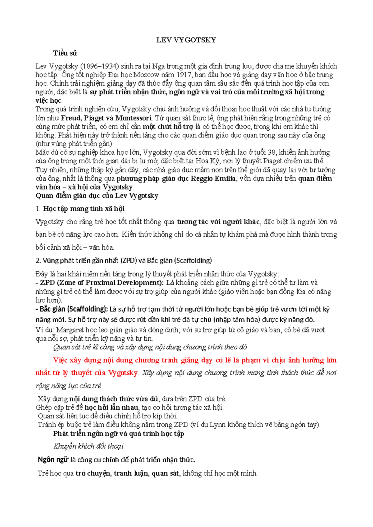 Quan điểm giáo dục của Lev Vygotsky: Ứng dụng trong thế kỷ 21 - Studocu