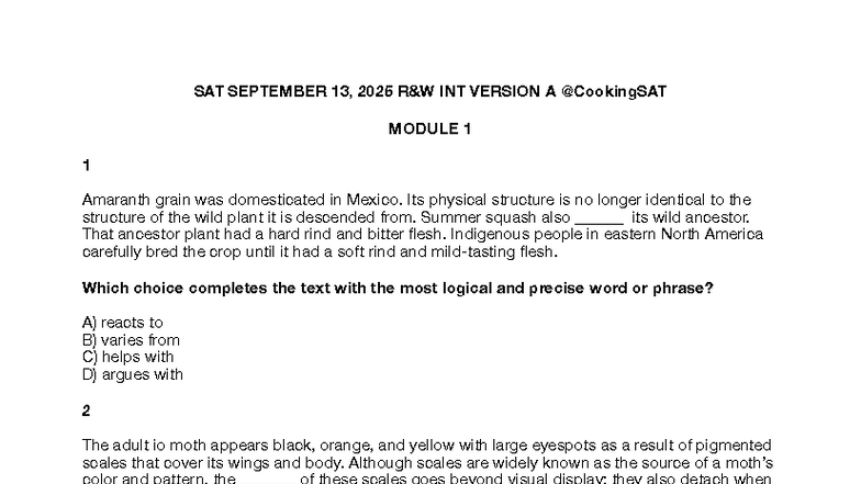 SAT SEPTEMBER 13, 2025 INT VERSION A MODULE 1 & 2 STUDY GUIDE - Studocu