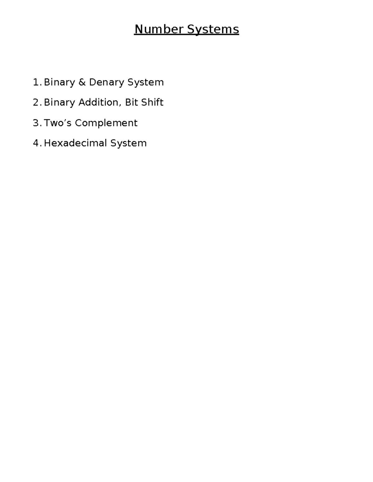 1.1 Number Systems: Binary, Denary, and Hexadecimal Overview - Studocu