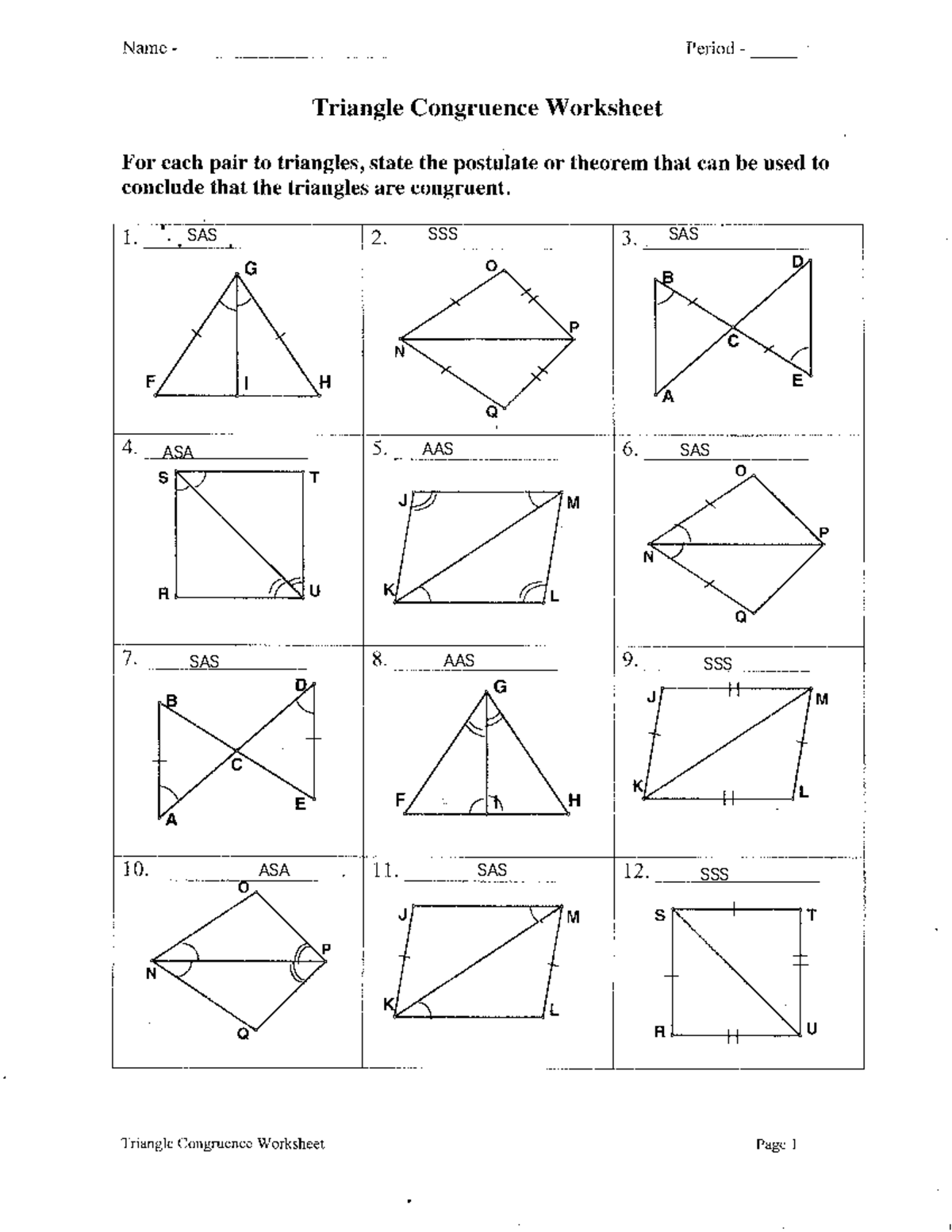 Triangle Congruence Worksheet: Postulates & Theorems Analysis - Studocu