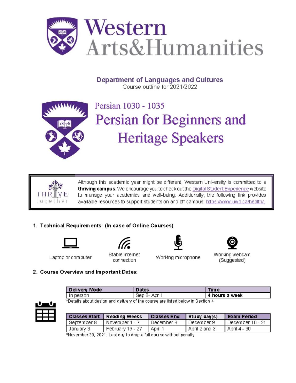 Persian 1030: Course Outline for Beginners & Heritage Speakers - Studocu