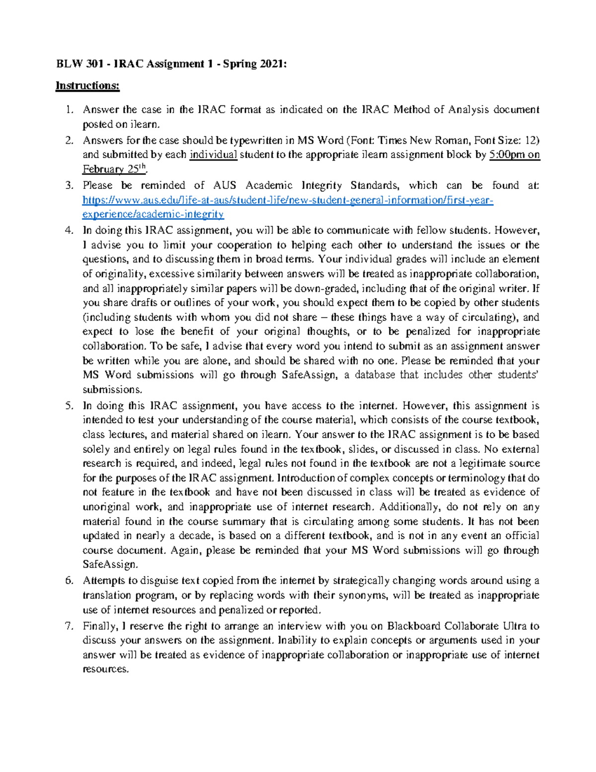 Business Law 301 IRAC Assignment 1 - Case Study - Studocu