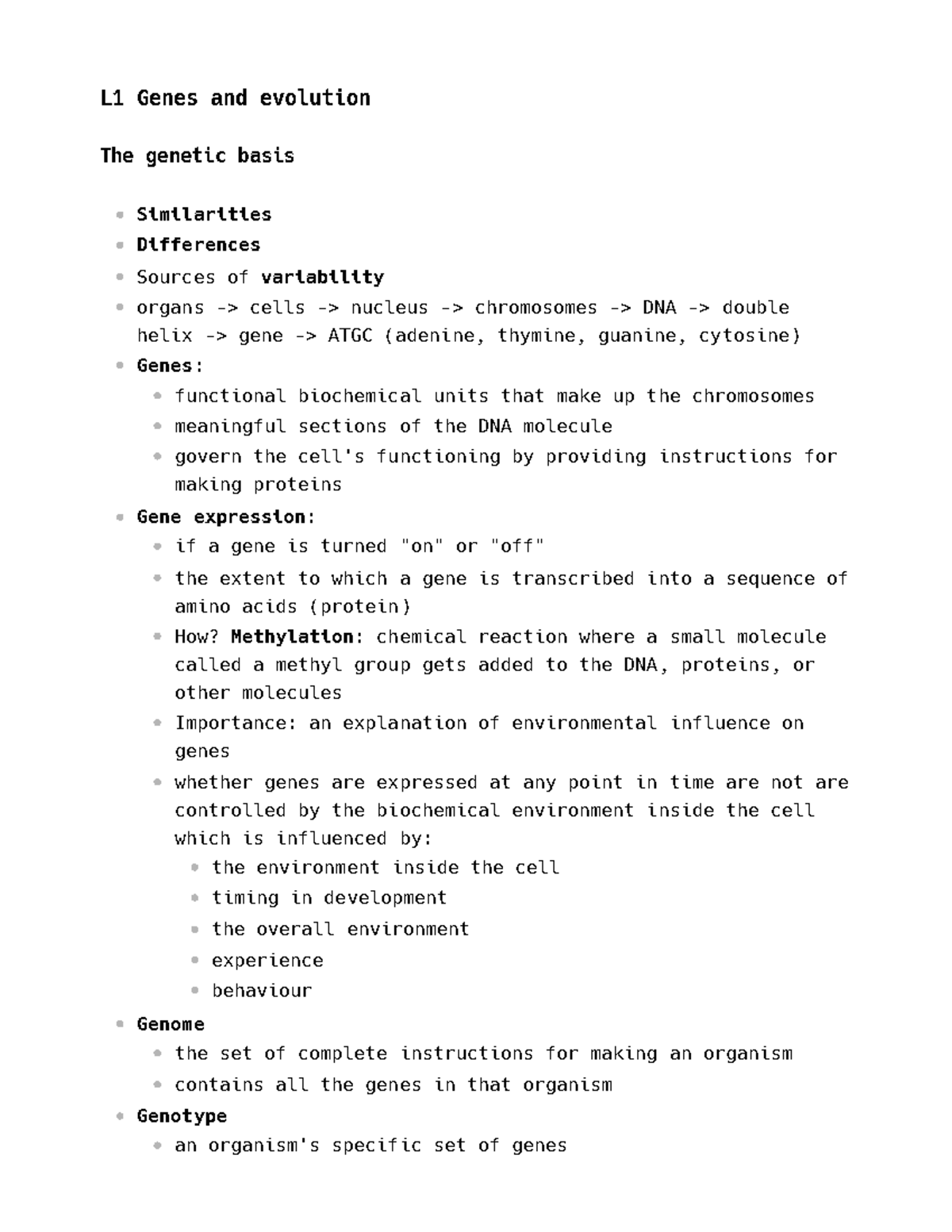 L1 Genes and Evolution - Lecture 1 Notes on Genetics and Environment ...