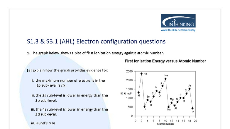 S1.3 S3.1 (AHL) Electron Configuration & Ionization Energy Analysis ...