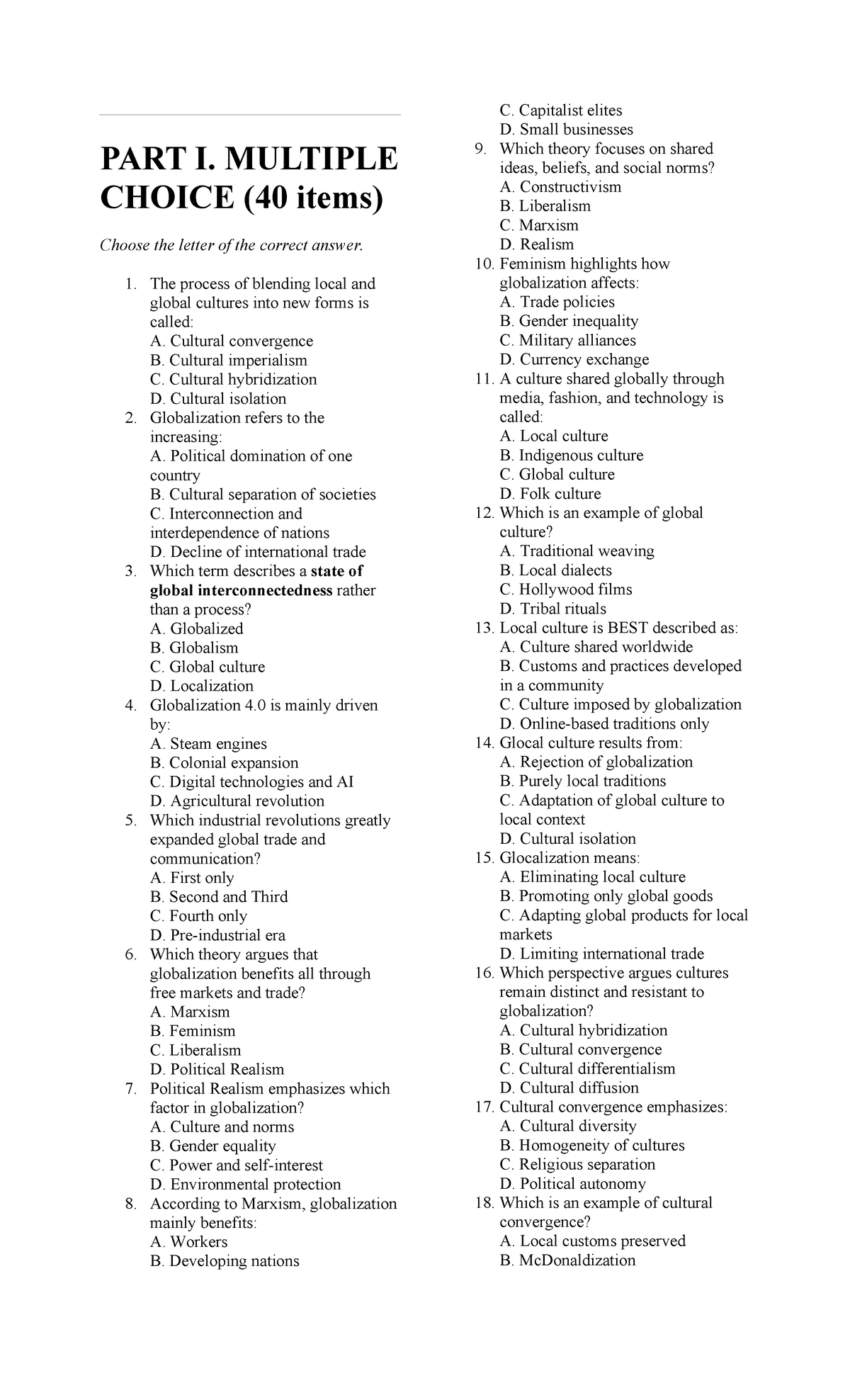 CTW Exam Reviewer: Multiple Choice & True/False Questions - Studocu