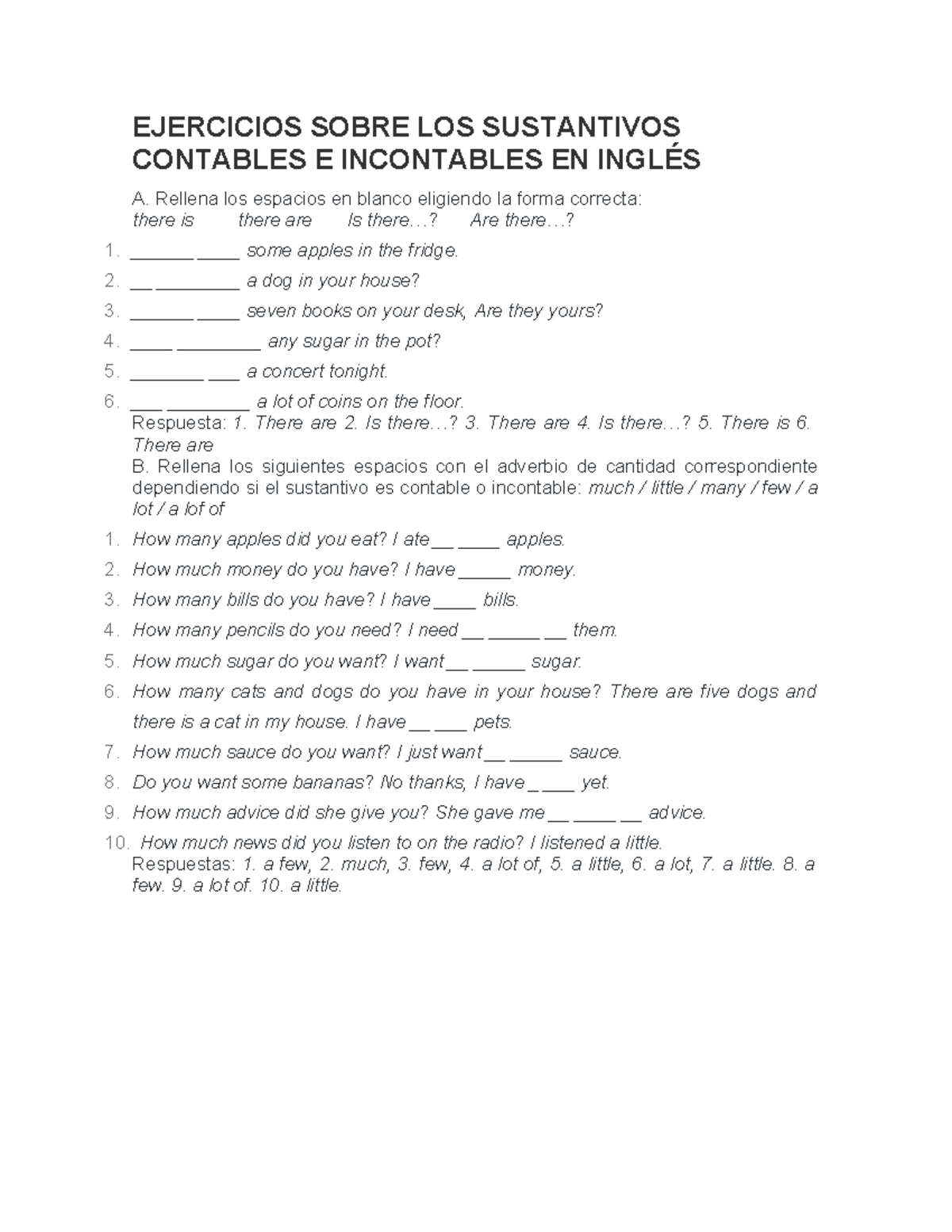Hojas De Trabajo De Sustantivos Incontables El Sustantivo Para Segundo