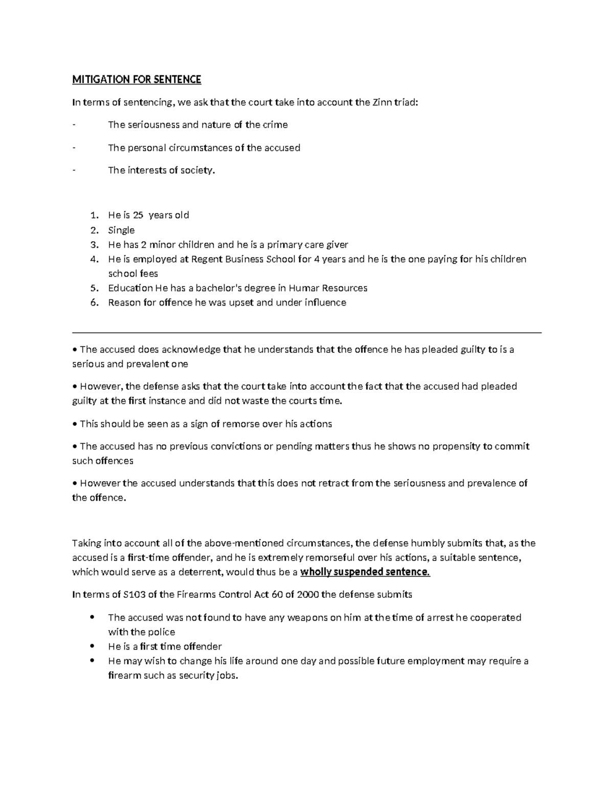 Mitigation for Sentence: Zinn Triad Considerations - SISHI 13 July 2023 ...