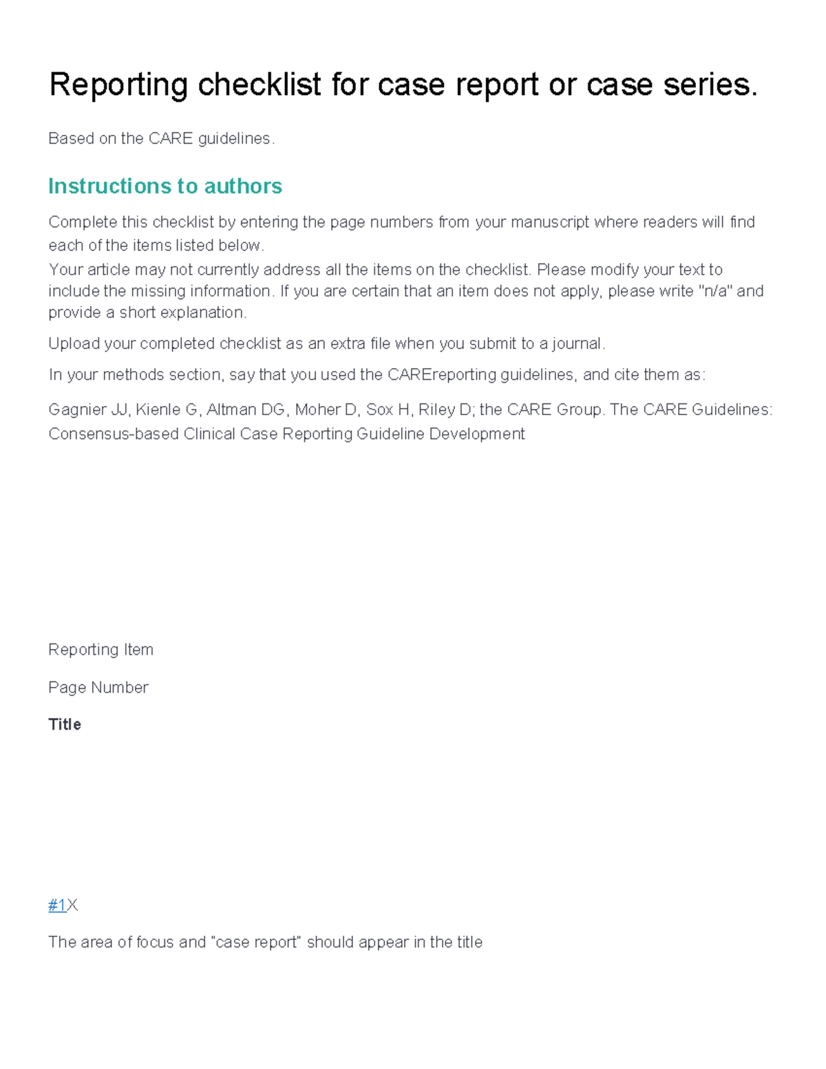 CARE Checklist for Case Reports: Guidelines & Instructions - Studocu