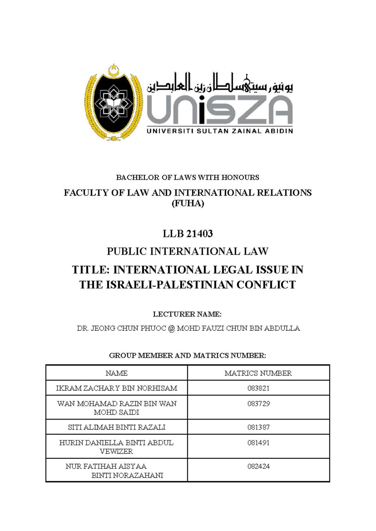 LLB 21403 E-Poster: International Legal Issues in Conflict Resolution ...