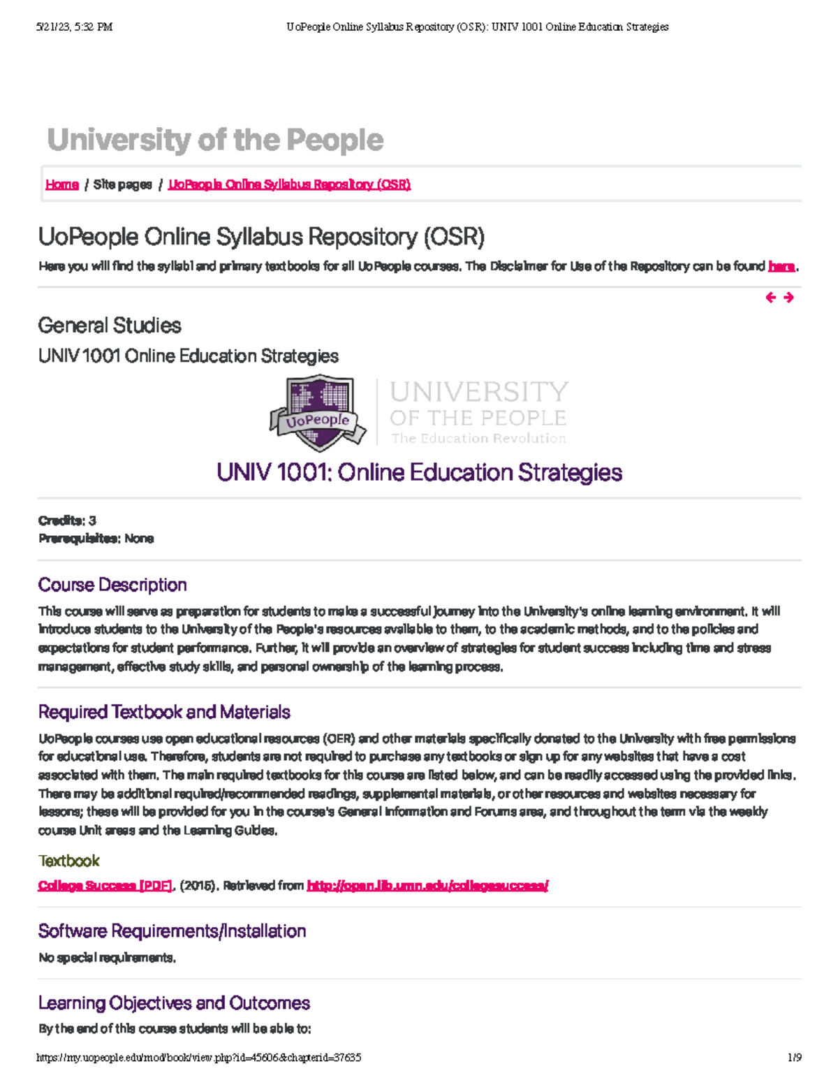 UNIV 1001 - Online Education Strategies Syllabus Overview - Studocu