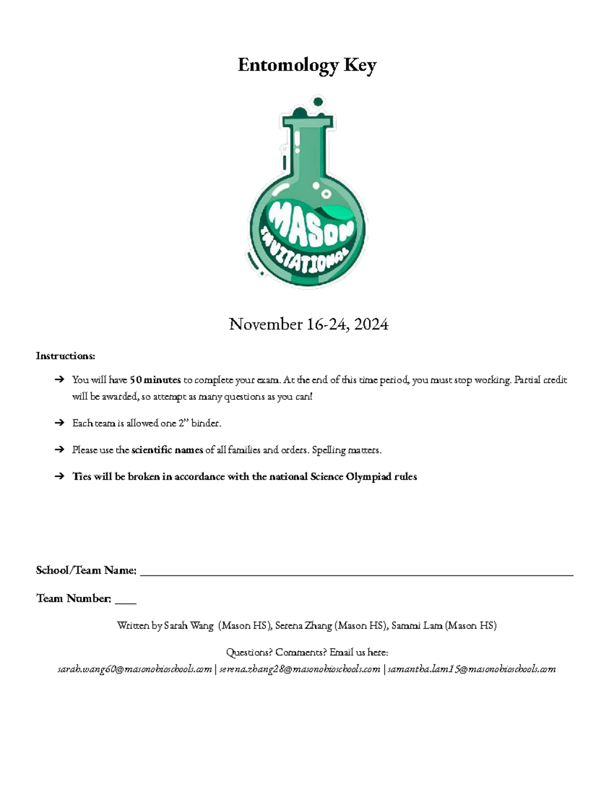 Mason Invitational 2025 Entomology Exam Key - Studocu
