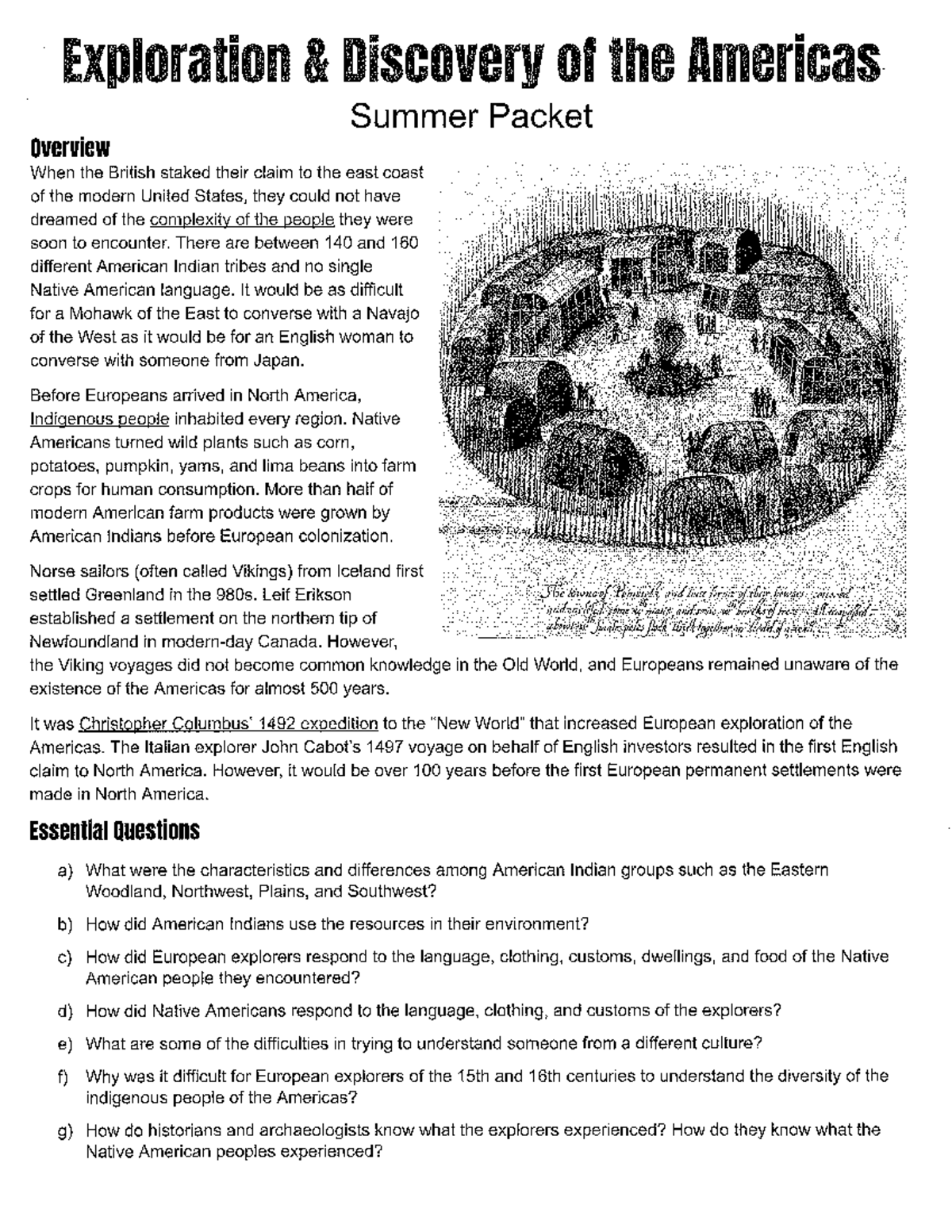 Exploration & Discovery of the Americas: Summer Packet Overview - Studocu