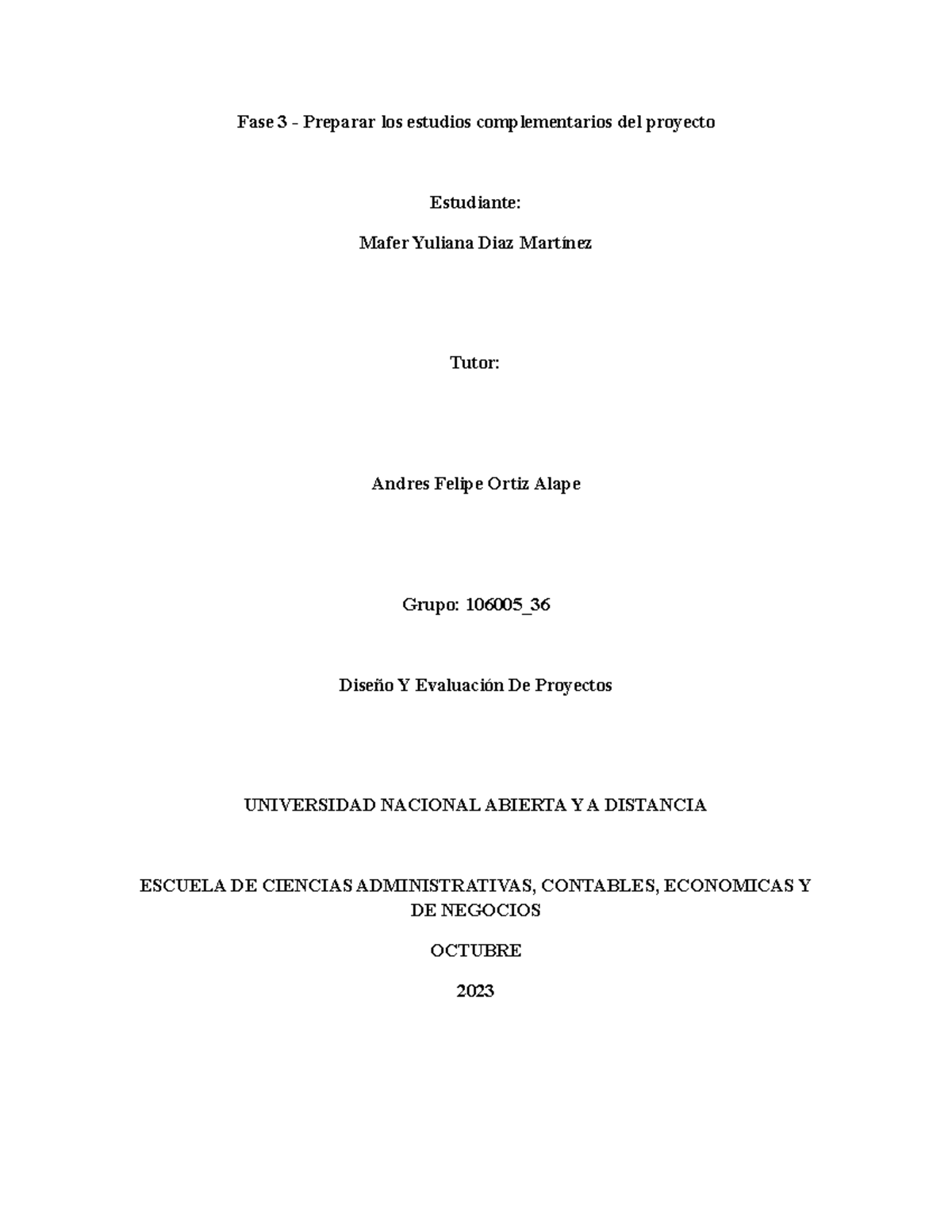 Fase 3 - Estudio de Viabilidad del Proyecto de Inversión - Mafer Diaz ...