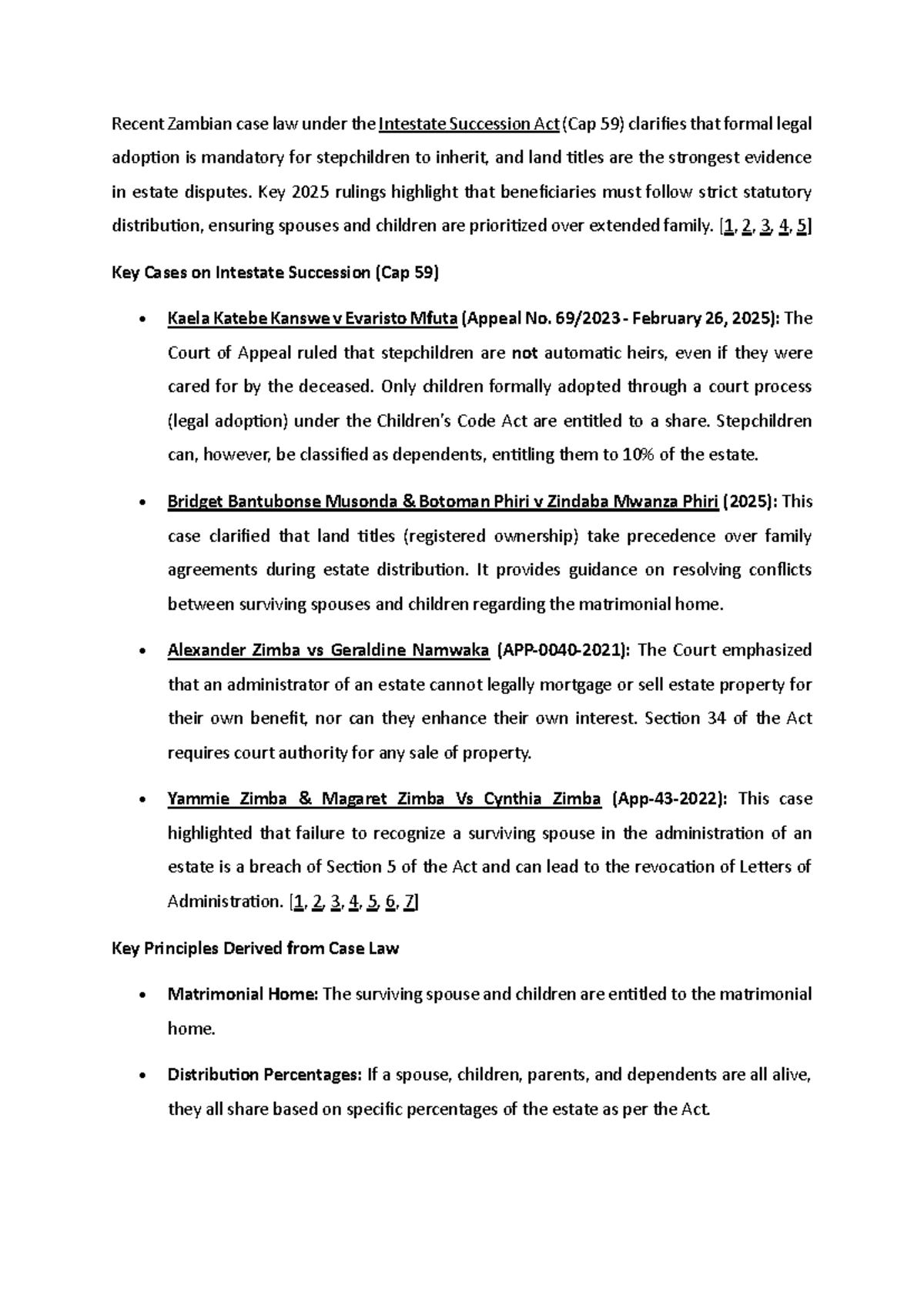 Key 2025 Rulings on Intestate Succession Act (Cap 59) in Zambia - Studocu