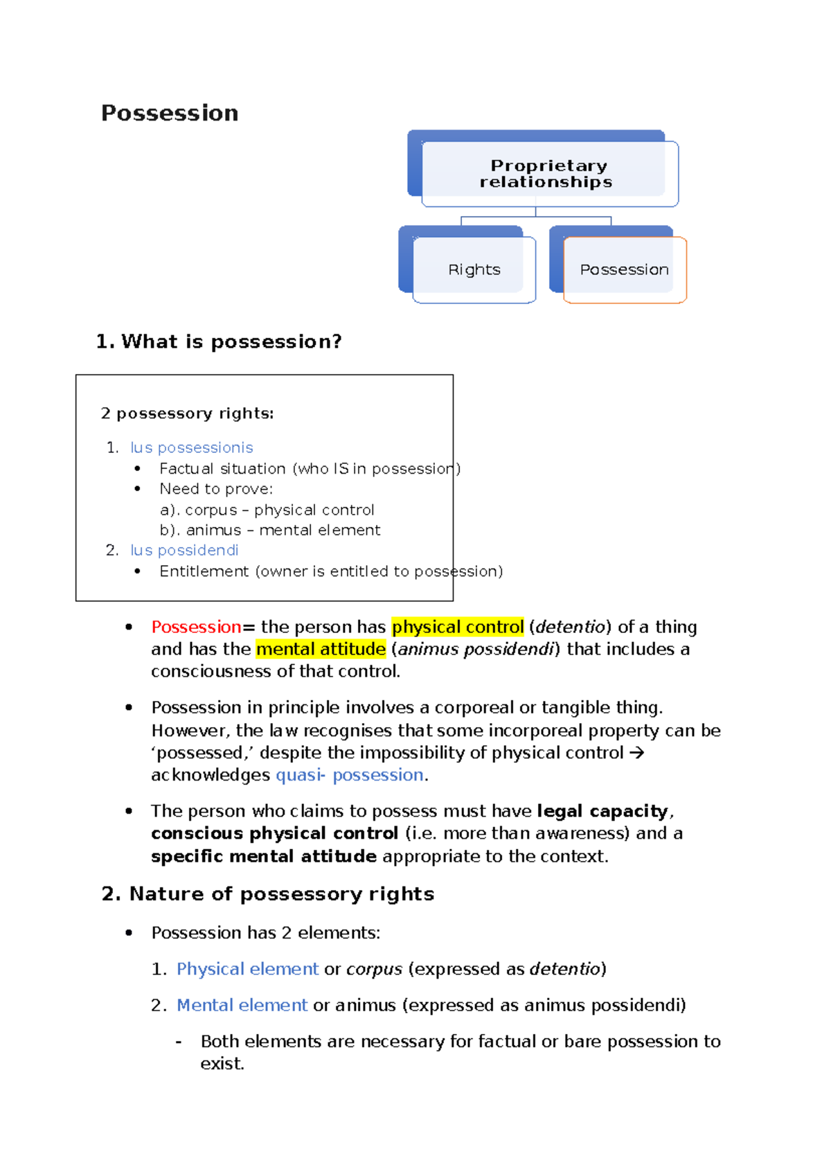 Possession and Possessory Rights: Key Legal Concepts Explained - Studocu