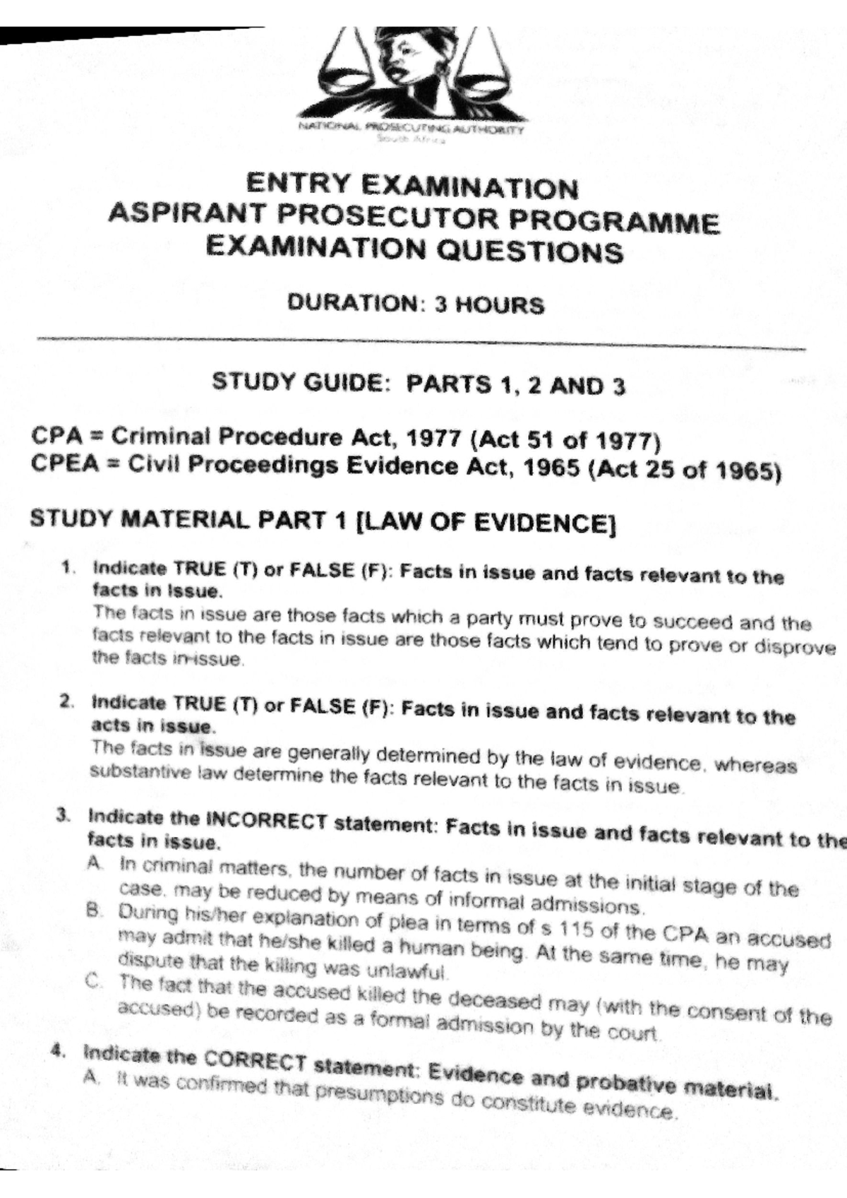 NPA Ppr 2 - Entry Examination Questions for Aspirant Prosecutors - Studocu